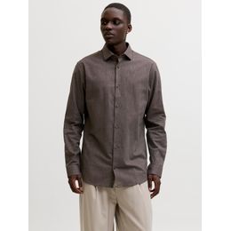 Jack & Jones Langarmhemd JACK & JONES "JPRBLAPARKER HEATHER L/S SHIRT STYD", Herren, Gr. L, N-Gr, morel, Web, Obermaterial: 100% Baumwolle, unifarben, slim fit normal, ohne Ausschnitt, 1-Knopf-Manschette, Hemden, Baumwolle, slim fit