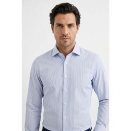 Langarmhemd OLYMP "Luxor", Herren, Gr. 40, N-Gr, bleu, Web, Obermaterial: 100% Baumwolle, gestreift, normal, 2-Knopf-Manschette, Hemden, modern fit, Royal -Kentkragen, Businesshemd