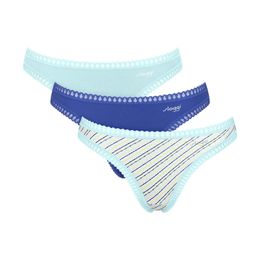 String Sloggi "GO Crush", Damen, Gr. L, blau, light combination, Single Jersey, Obermaterial: 95% Baumwolle, 5% Elasthan, k&ouml;rpernah, Unterhosen String, dehnbare Spitzendetails, Multipack, Cotton-Mix, bequem