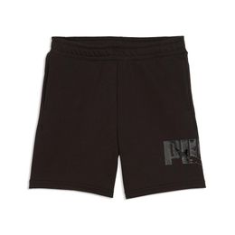 Trainingsshorts Puma "ESS LOGO LAB STORY 2 SHORTS TR B", M&auml;dchen, Gr. 128, N-Gr, Puma schwarz, Sweatware, Obermaterial: 68% Baumwolle, 32% Polyester, bedruckt, regular fit kniefrei, Hosen, mit Eingrifftaschen, Regular Fit, sportlicher Stil, f&uuml;r Jugendliche