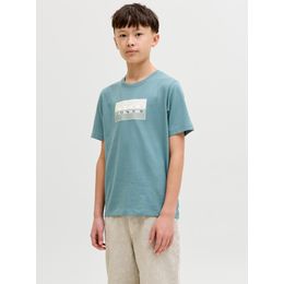 Jack & Jones Rundhalsshirt JACK & JONES JUNIOR "JCOFUSION DOTS PRINT TEE SS CN JNR", Jungen, Gr. 140, blau (north atlant), Single Jersey, Obermaterial: 100% Baumwolle, bedruckt, regular fit normal, Rundhals, Shirts Rundhalsshirt, Baumwolle, normal geschnitten