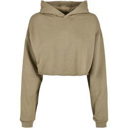 Rundhalspullover Urban Classics "Urban Classics Damen Ladies Oversized Cropped Hoody", Damen, Gr. 4XL, beige (khaki), 65% Baumwolle, 35% Polyester, unifarben, oversize, ohne Ausschnitt, Pullover Rundhalspullover