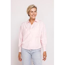 Langarmbluse Zhrill "ZHLUCY Ringelbluse mit Stickerei", Damen, Gr. XL, pink, Web, Obermaterial: 70% Baumwolle, 27% Polyamid, 3% Elasthan, bestickt, gemustert, geringelt, l&auml;ssig geschnitten h&uuml;ftlang, Rundhals, 1-Knopf-Manschette, Blusen, l&auml;ssige Passform, mit Ringellook, mit Brusttaschen, mit Knopfleiste