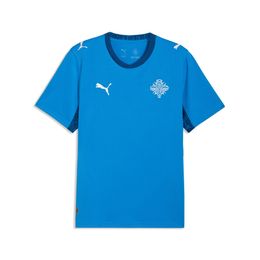 Trainingsshirt Puma "Island 2026 Heimtrikot Herren", Herren, Gr. L, blau (electro royal wei&szlig; blau), Obermaterial: 100% Polyester. Kragen: 100% Polyester. Einsatz: 100% Polyester, regular fit, Rundhals, Shirts