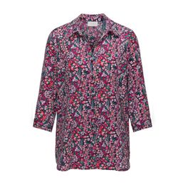 Hemdbluse GOLDNER "Hemdbluse mit floralem Muster", Damen, Gr. 46, rosa (pink, rot, gemustert), Obermaterial: 100% Polyester PES., weit Manschette, Blusen Hemdbluse, Mit offenem Kragen