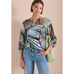 Druckbluse Cecil, Damen, Gr. M (40), palm breeze gr&uuml;n, Web, Obermaterial: 100% Baumwolle, gemustert, h&uuml;ftbedeckend, Rundhals, Blusen Druckbluse, 3/4-Arm Seersucker-Bluse mit grafischem Multicolor Muster