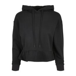 Kapuzenpullover Urban Classics "Urban Classics Damen Ladies Organic Volants Hoody", Damen, Gr. M, schwarz, 100% Baumwolle, unifarben, loose fit, ohne Ausschnitt, Pullover Kapuzenpullover