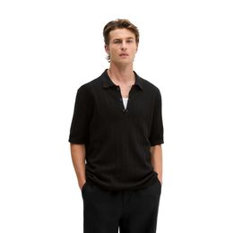 Marc O'Polo Poloshirt MARC O'POLO "mit vertikaler Strickstruktur", Herren, Gr. L, schwarz, Obermaterial: 100% Baumwolle, unifarben, regular fit, B&uuml;ndchen, Shirts