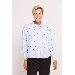 Langarmbluse Zhrill "ZHLUCY Ringelbluse mit Stickerei", Damen, Gr. L, blau, Web, Obermaterial: 50% Modal, 50% Polyester, bestickt, gemustert, geringelt, l&auml;ssig geschnitten h&uuml;ftlang, Rundhals, 1-Knopf-Manschette, Blusen, l&auml;ssige Passform, mit Ringellook, mit Brusttaschen, mit Knopfleiste