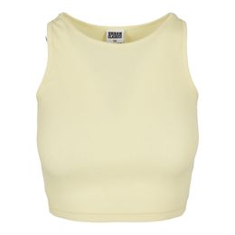 Muskelshirt Urban Classics "Urban Classics Damen Ladies Cropped Rib Top", Damen, Gr. L, gelb (softgelb), 97% Baumwolle, 3% Elasthan, unifarben, slim fit, Rundhals, Shirts