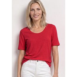 T-Shirt Street One, Damen, Gr. 34, rot (salsa rot), Stoff, 95% Viskose, 5% Elasthan, unifarben, comfort fit normal, V-Ausschnitt, normaler Saum, Shirts T-Shirt, mit Knotendetail am Saum