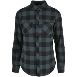Langarmhemd Urban Classics "Urban Classics Damen Ladies Turnup Checked Flanell Shirt", Damen, Gr. 4XL, US-Gr&ouml;&szlig;en, jasper, schwarz, 100% Baumwolle, normal, Hemden