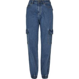 Stoffhose Urban Classics "Urban Classics Damen Ladies Organic Stretch Denim Cargo Pants", Damen, Gr. 28, Normalgr&ouml;&szlig;en, cleanblau washed, 50% Baumwolle (Bio), 48% Baumwolle, 2% Elasthan, unifarben, loose fit, Hosen Stoffhose