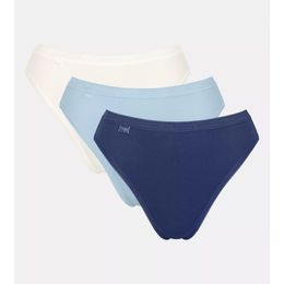 Taillenslip Sloggi "Basic+ Tai", Damen, Gr. 40, blau (multiple colours 20), Single Jersey, Obermaterial: 95% Baumwolle, 5% Elasthan, unifarben, k&ouml;rpernah, Unterhosen Taillenslip, mit hohem Beinausschnitt, Cotton-Mix, glatte N&auml;hte