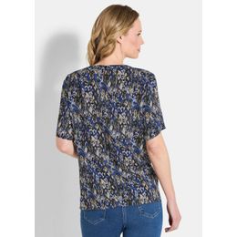Schlupfbluse GOLDNER "Kurzgr&ouml;&szlig;e Elegantes Halbarm Blusenshirt, Druck", Damen, Gr. 19, blau (blau, stein, gemustert), Obermaterial: 100% Viskose CV., Blusen Schlupfbluse, doppellagige &Auml;rmel
