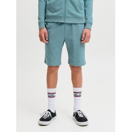 Jack & Jones Sweatshorts JACK & JONES JUNIOR "JPSTGORDON COLLEGE SWEAT SHORTS MID JNR", M&auml;dchen, Gr. 128, N-Gr, mineral blau, Web, Obermaterial: 80% Baumwolle, 20% Polyester, bestickt, unifarben, regular fit knielang, Hosen Sweatshorts