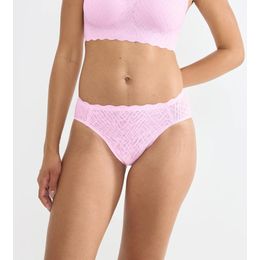 Slip Sloggi "ZERO Feel Bliss", Damen, Gr. L, rosa (floral pink), Spitze, Obermaterial: 76% Polyamid, 24% Elasthan, figurbetont, Unterhosen Slip, unsichtbar, mit Spitzenoptik, mit hohem Beinausschnitt