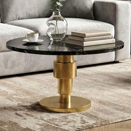 Pharao24.de Wohnzimmer Tisch Couchtisch mit Marmorplatte auf S&auml;ulengestell