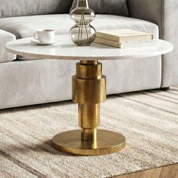 Pharao24.de Sofatisch Wohnzimmertisch in Goldfarben und Wei&szlig;