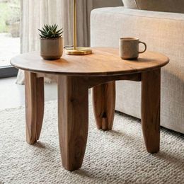 Pharao24.de Couchtisch Beistelltisch aus Akazie Massivholz in runder Form