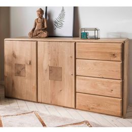 Pharao24.de Massivholzkommode Sideboard 2 t&uuml;rig mit Hirnholz Applikationen