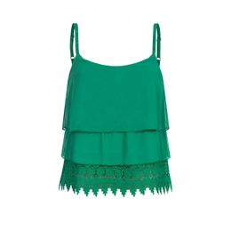 Muskelshirt CLOUD 5IVE "CLOUD 5IVE Chiffon Stufen Top mit Spitze 3-lagig", Damen, Gr. XL, dunkelgr&uuml;n, 100% Polyester, unifarben, normal, ohne Ausschnitt, Shirts