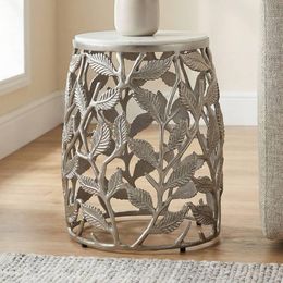 Pharao24.de Wohnzimmertisch Anstelltisch mit Blatt Motiven und Marmorplatte