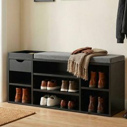 Pharao24.de Schuhbank Dielenbank in Schwarz mit einer Schublade
