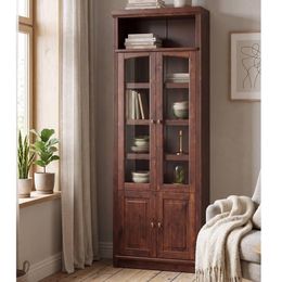 Pharao24.de Vitrine Regalschrank in Dunkelbraun mit Glast&uuml;ren