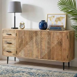 Pharao24.de Sideboard Wohnzimmer Sideboard in Mangoholz Naturfarben mit drei Schubladen