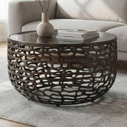 Pharao24.de Couchtisch Wohnzimmertisch aus Metall mit Glasplatte