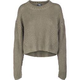 Rundhalspullover Urban Classics "Urban Classics Damen Ladies Wide Oversize Sweater", Damen, Gr. L, beige (olive), 100% Polyacryl, unifarben, oversize, Rundhals, Pullover Rundhalspullover