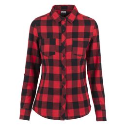 Langarmhemd Urban Classics "Urban Classics Damen Ladies Turnup Checked Flanell Shirt", Damen, Gr. L, US-Gr&ouml;&szlig;en, schwarz, rot, 100% Baumwolle, normal, Hemden