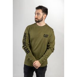 Caterpillar Markenzeichen Banner Langarm Baumwoll Herren T-Shirt in Gr&uuml;n