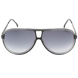 Schwarze Carrera-Sonnenbrille mit grauen, schattierten Gl&auml;sern und wei&szlig;en Details