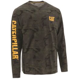 Caterpillar Markenzeichen Banner Langarm Baumwoll Herren Gr&uuml;n T-Shirt