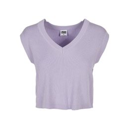 Rundhalspullover Urban Classics "Urban Classics Damen Ladies Short Knittd Slip On", Damen, Gr. XL, lila, 35% Polyacryl, 35% Viskose, 30% Polyamid, unifarben, loose fit, V-Ausschnitt, Pullover Rundhalspullover