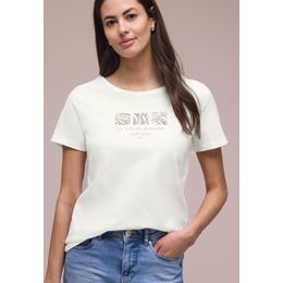 Kurzarmshirt Street One, Damen, Gr. 34, sanftes wei&szlig;, Jersey, Obermaterial: 100% Baumwolle, bedruckt, normal h&uuml;ftbedeckend, Rundhals, abgesteppte Kante, Shirts, Sommershirt mit Print