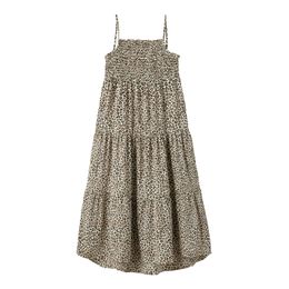 Tr&auml;gerkleid name it "NKFVINAYA STRAP MAXI DRESS", M&auml;dchen, Gr. 128, N-Gr, turtledove aop:leopard, Web, Obermaterial: 98% Polyester, 2% Elasthan, bedruckt, normal normal, eckiger Ausschnitt, Kleider Tr&auml;gerkleid, Materialmix, regular fit
