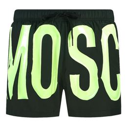Schwarze Badeshorts Mit Gro&szlig;em Gelbem Logo Von Moschino