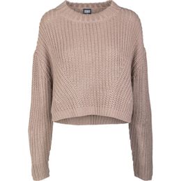 Rundhalspullover Urban Classics "Urban Classics Damen Ladies Wide Oversize Sweater", Damen, Gr. 4XL, beige (taupe), 100% Polyacryl, unifarben, oversize, Rundhals, Pullover Rundhalspullover