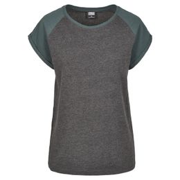 Kurzarmshirt Urban Classics "Urban Classics Damen Ladies Contrast Raglan Tee", Damen, Gr. 5XL, grau (charcoal, bottlegr&uuml;n), 60% Baumwolle, 40% Polyester, mehrfarbig, normal, Rundhals, Shirts