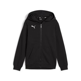 Kapuzensweatjacke Puma "TEAMGOAL CASUALS HOODED JACKET JR", Kinder, Gr. 140, Puma schwarz, Puma wei&szlig;, Sweatware, Obermaterial: 100% Baumwolle, unifarben, regular fit normal, angesetztes B&uuml;ndchen, Sweatjacken, mit Kapuze, f&uuml;r Fu&szlig;ball, mit Rei&szlig;verschluss, Regular Fit