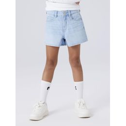 Jeansshorts name it "NKFROSE MOM DNM SHORTS 1141-MJ NOOS", M&auml;dchen, Gr. 146, N-Gr, light blau denim, Denim/Jeans, Obermaterial: 100% Baumwolle, unifarben, kurz, Jeans Jeansshorts, Baumwolle, high waist, Used Look