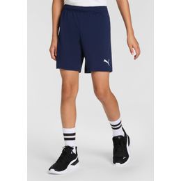 Trainingsshorts Puma "TEAMRISE SHORT JR", Kinder, Gr. 128, N-Gr, blau (peacoat, Puma wei&szlig;), Netz, Obermaterial: 100% Polyester, unifarben, regular fit kniefrei, Hosen, aus Netzmaterial, mit DryCELL Technologie, kniefreier Schnitt