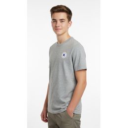 Kurzarmshirt Converse "f&uuml;r Kinder und Jugendliche", Jungen, Gr. 128, grau (dunkelgrau heat), Stoff, Obermaterial: 100% Baumwolle, bedruckt, unifarben, normal, Rundhals, eingesetzt abgesteppt, Shirts, Kurzarm, sportlicher Stil, Rundhalsausschnitt, elastisches Material