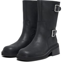 Only BUTTER-2 Polyurethan Damen Schwarze Absatz Stiefeletten bis zur Wadenmitte