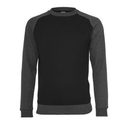 Rundhalspullover Urban Classics "Urban Classics Herren 2-tone Raglan Crewneck", Herren, Gr. XL, schwarz-wei&szlig; (schwarz, charcoal), 63% Baumwolle, 37% Polyester, unifarben, normal, Rundhals, Pullover Rundhalspullover