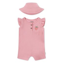 Neugeborenen-Geschenkset HUGGIES BABYWEAR "HUGG ROMPER + HAT ATTACHMENT", M&auml;dchen, Gr. 6 (86), peony, Jersey, Obermaterial: 100% Baumwolle, unifarben, KOB Set-Artikel, mit passendem Sonnenhut, Baumwolle