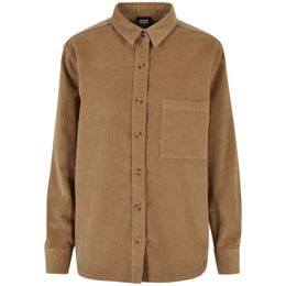 Langarmhemd Urban Classics "Urban Classics Damen Ladies Corduroy Oversized Shirt", Damen, Gr. L, US-Gr&ouml;&szlig;en, warmsand, 100% Baumwolle, unifarben, Hemden
